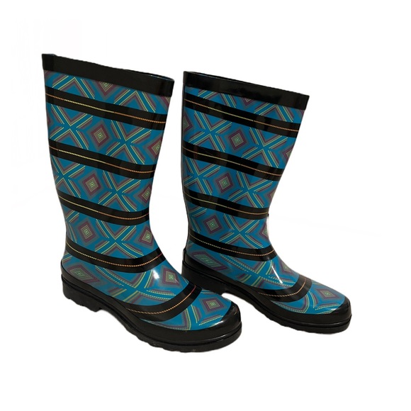 Sugar | Shoes | Sugar Tall Tealaqua And Black Rubber Rain Boots | Poshmark
